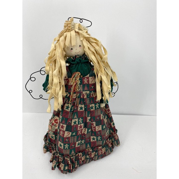 None | Holiday | Vintage Angel Tree Topper Rag Doll Style Green 6 ...
